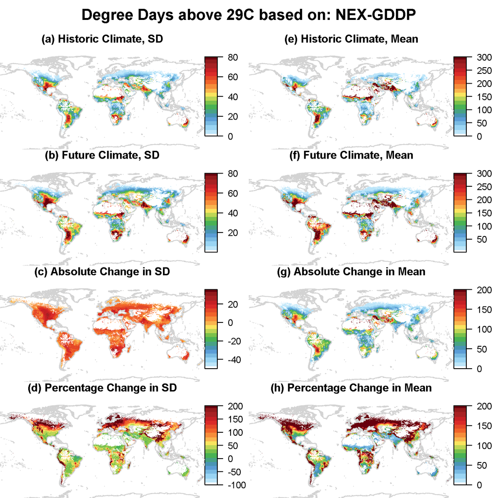 Global Corn Heat Stress: Mean and SD of Degree Days Above 29°C based on ...